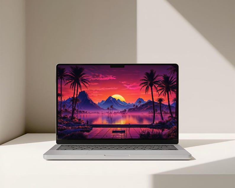 AI Made Desktop Wallpaper Desktop Background Neon Sunset Retro Digital ...