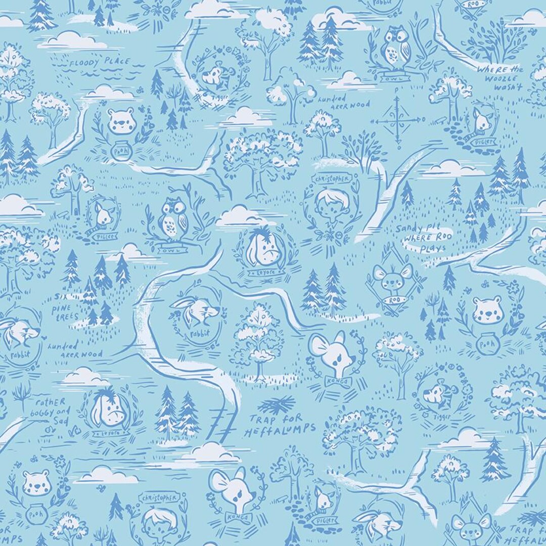 Riley Blake - 100 Aker Woods Map in SKY - Jill Howarth - Winnie the ...