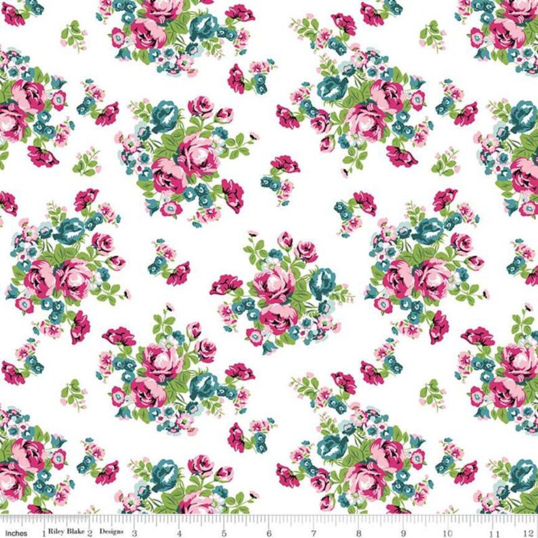 Spring Floral Fabric - Riley Blake Chloe & Friends Floral WHITE ...