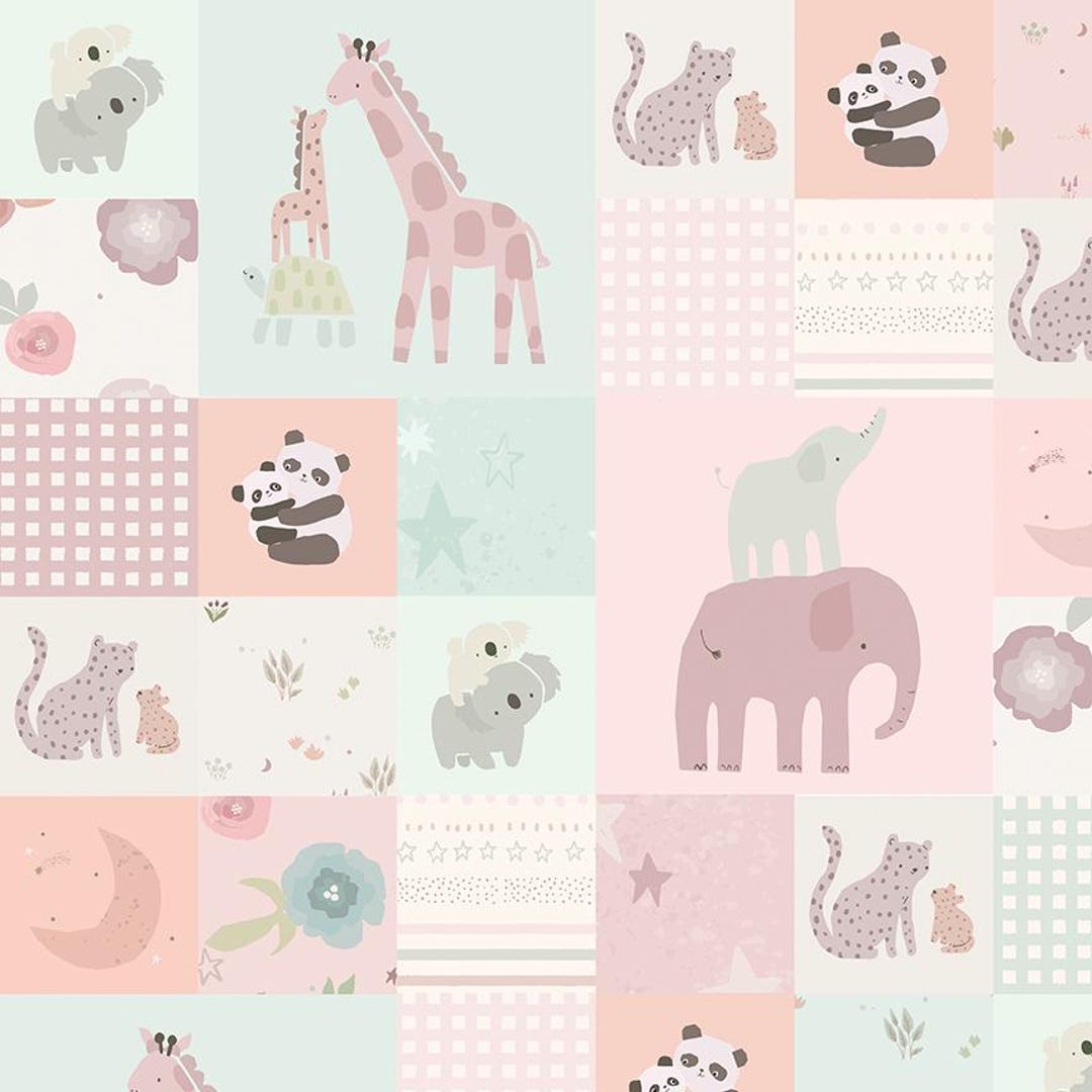 Baby Girl Flannel Fabric - Safari Stargazing Girl Cheater Print in ...