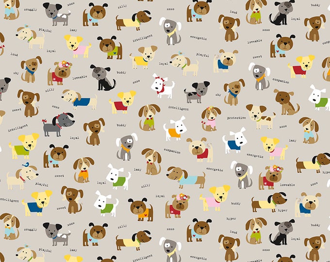 Riley Blake COOPER Taupe Dogs by Bella Blvd. Puppies Dogs Animal Print ...