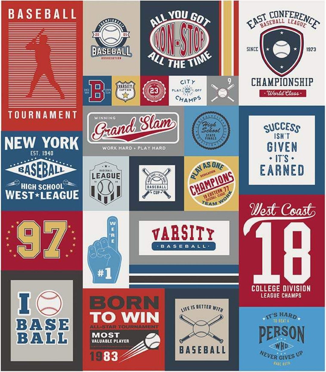 Riley Blake - Varsity Baseball Panel in Blue by Deena Rutter - Quilt ...