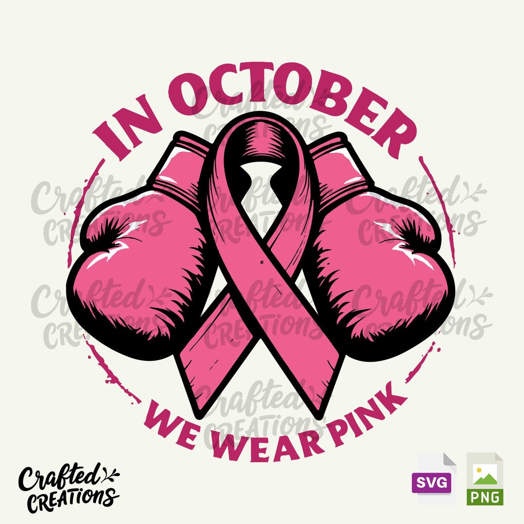 Pink Boxing Gloves Ribbon - Fight Cancer Awareness SVG PNG (digital ...