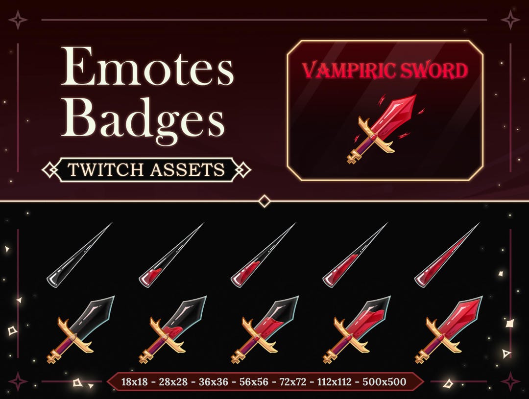 Twitch Vampire Blood Sword Needle Badge | Emote | Stream Decoration ...