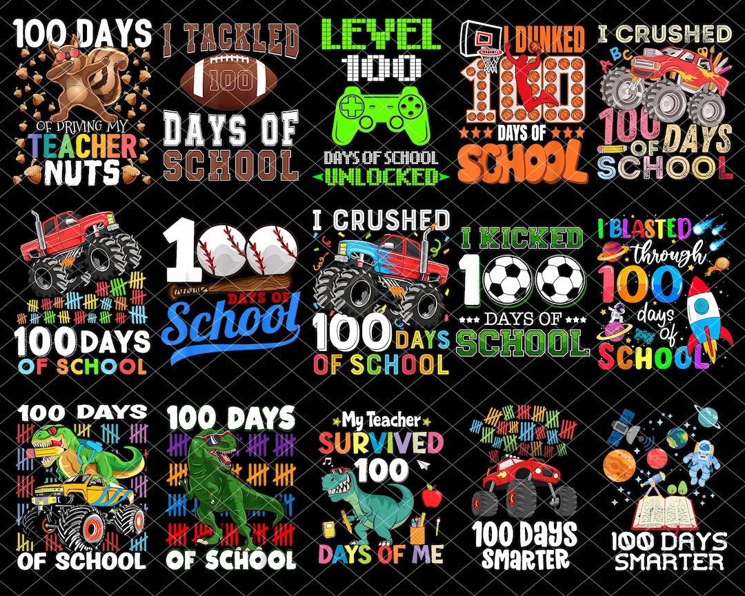 Paquete de imágenes PNG del día 100 de la escuela, aplasté los 100 días ...