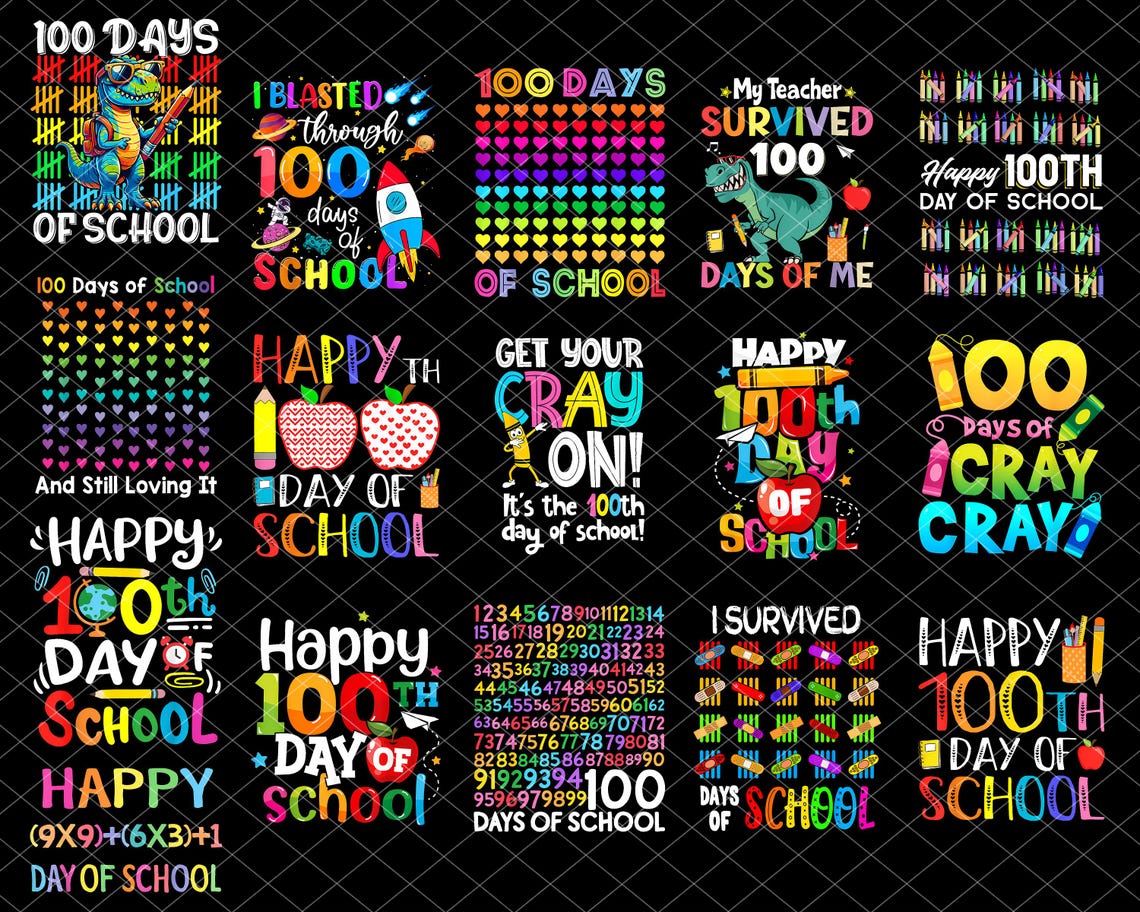 Feliz día número 100 de escuela PNG Bundle, 100 días de escuela PNG ...