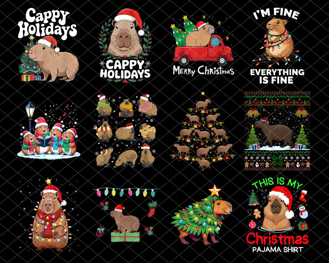 Funny Capybara Christmas PNG Bundle, Christmas Png, Capybara Lovers Png ...