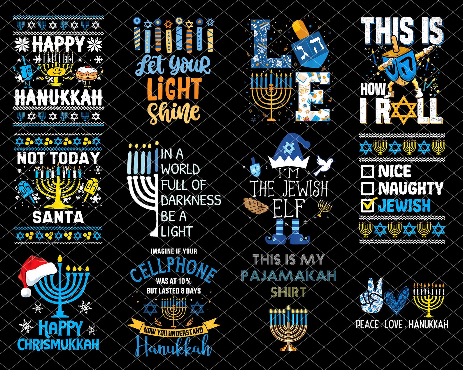Happy Hanukkah Png Bundle, Chanukah Hanukah Png, Jewish Holiday Png ...