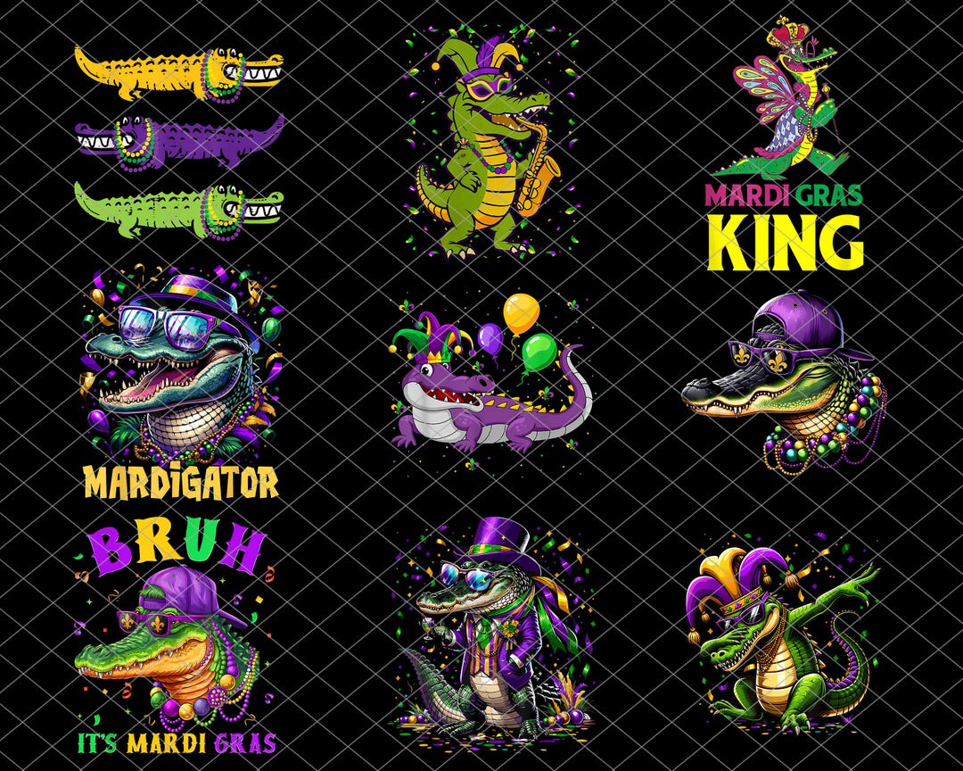Funny Crocodile Mardi Gras Png Bundle, Mardi Gras Png, Funny Fat ...