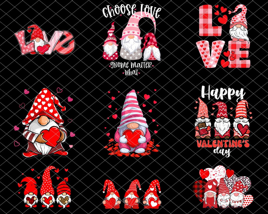 Gnome Valentines Day PNG Bundle, Happy Valentines Day, Valentines Gnome ...