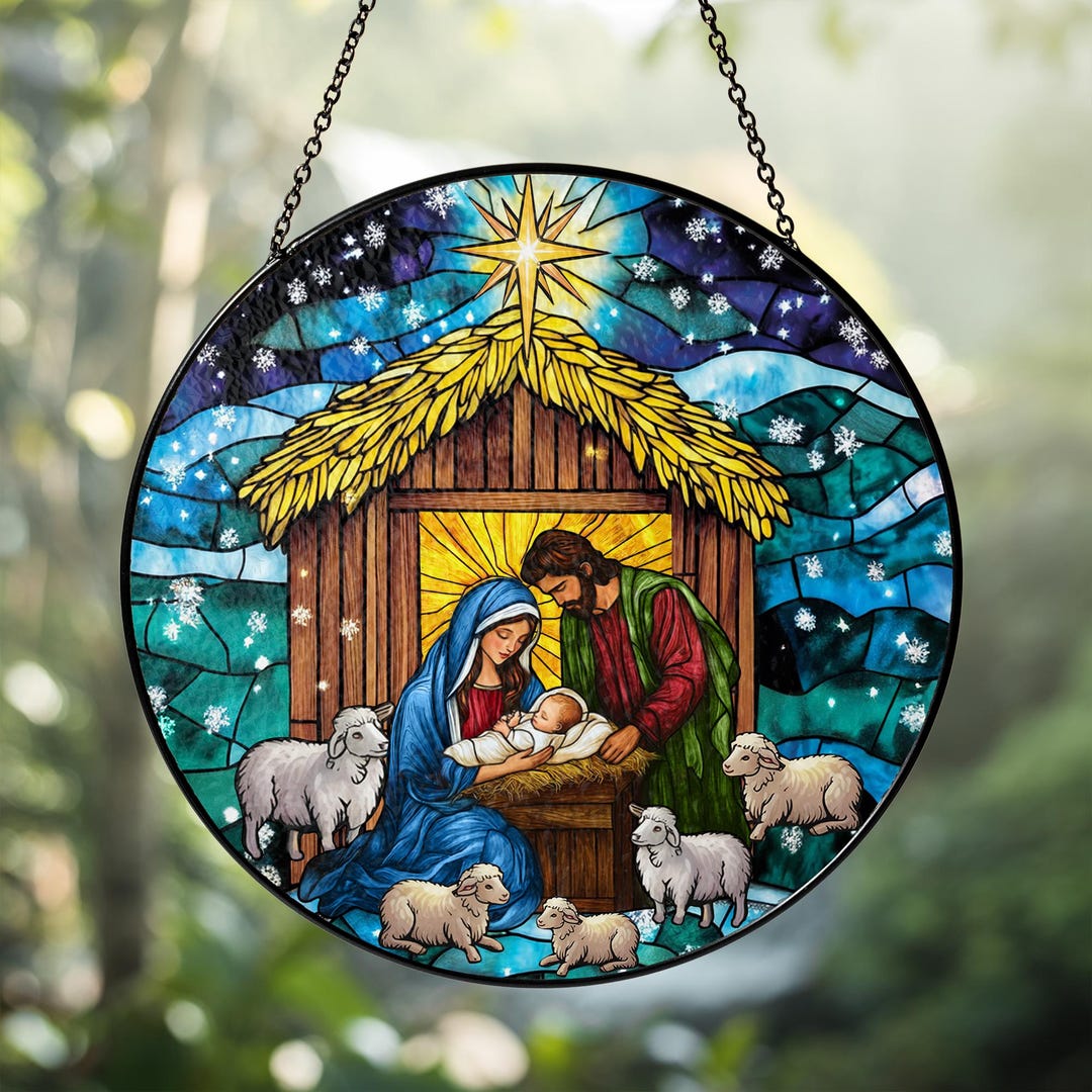 Nativity Scene Stained Glass Suncatcher, Jesus Suncatcher, Faux Stained ...