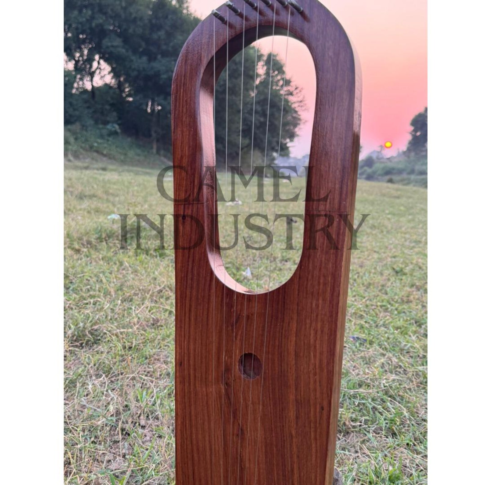 Brown Rosewood Flower Design Lyre Premium Quality Handmade 6 Metal ...