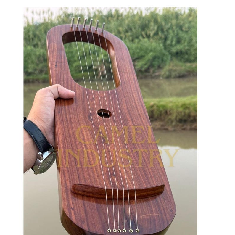 Brown Rosewood Flower Design Lyre Premium Quality Handmade 6 Metal ...