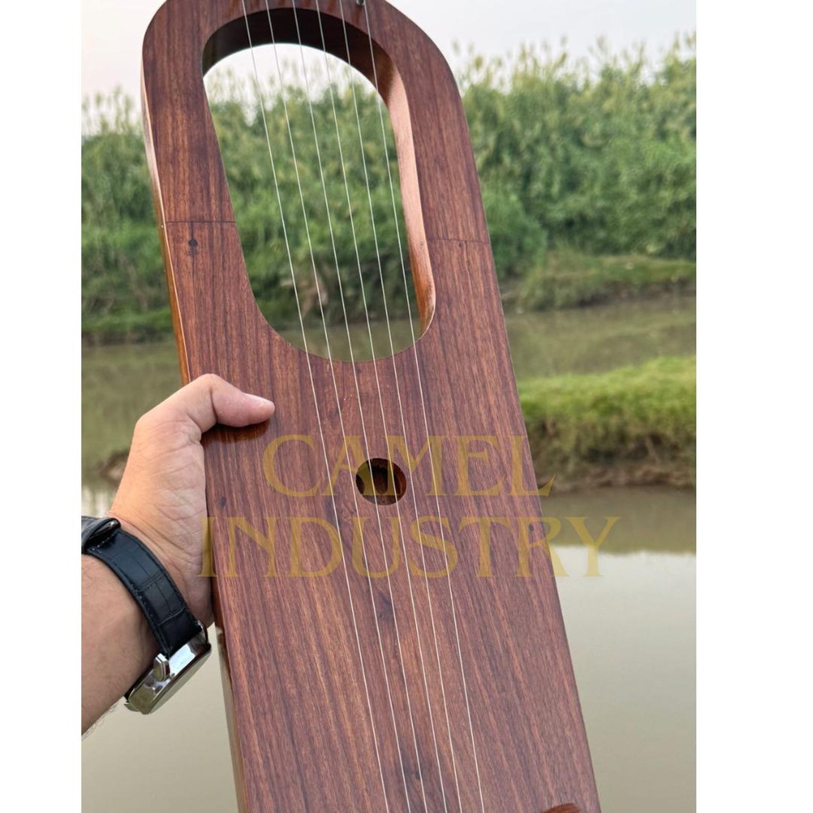 Brown Rosewood Flower Design Lyre Premium Quality Handmade 6 Metal ...