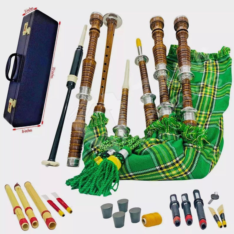 Scottish Highland Bagpipes Silver Mounts Natural Rosewood Finish With ... Scottish Highland Bagpipes Silver Mounts Natural Rosewood Finish With ...