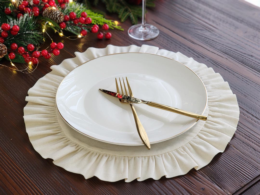 Ruffled Double Layer Placemat Set of 4, Ruffled Round Placemat for ...