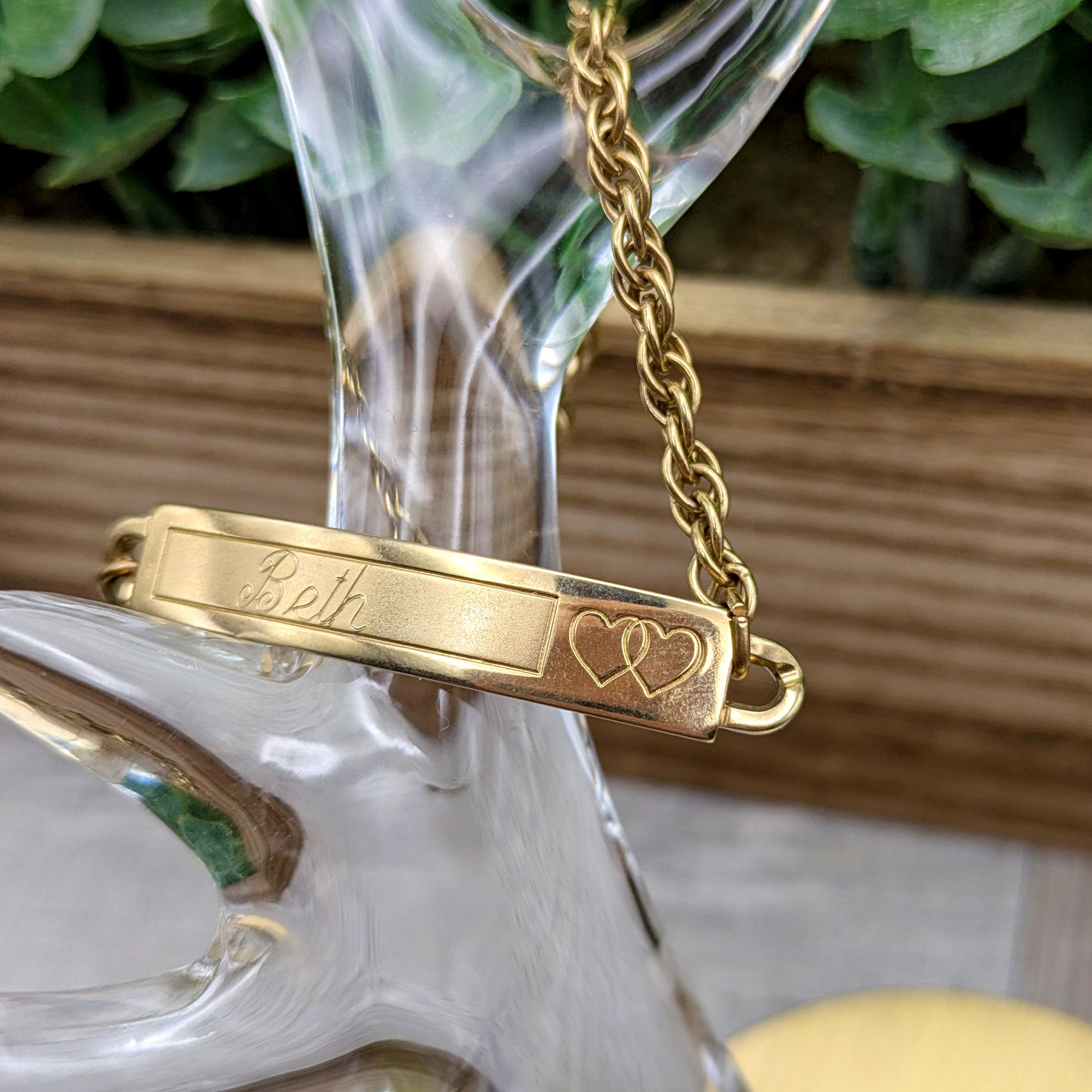 1960s "speidel" 'beth' Engraved Bracelet ID, Bethany, Elizabeth in Gold ...