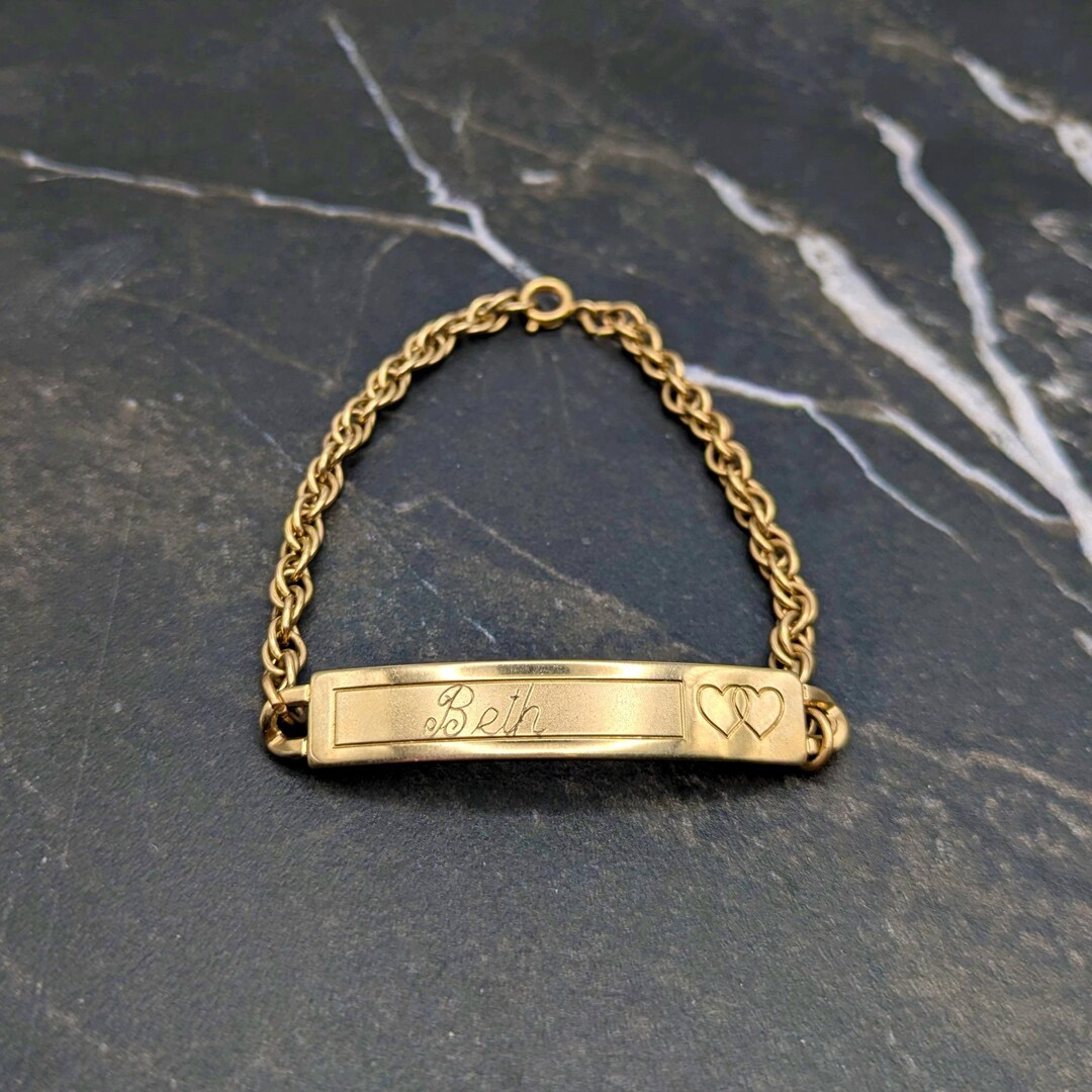 1960s "speidel" 'beth' Engraved Bracelet ID, Bethany, Elizabeth in Gold ...