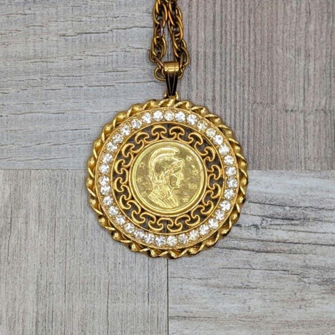 1980s Faux Roman Gladiator Coin With Rhinestones Pendant | 25 ...