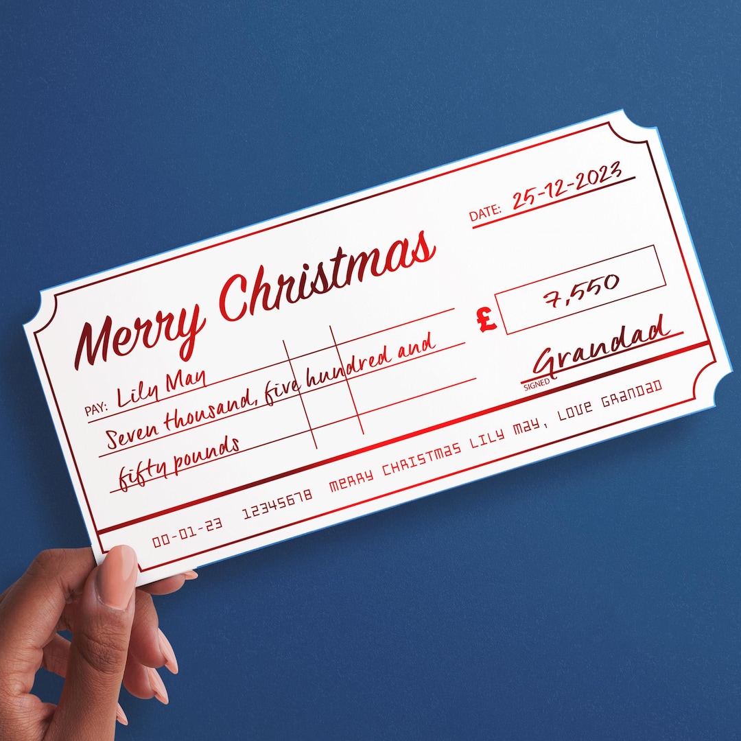 CHEQUE Personalised & Foil Ideal for Christmas Present or Money Gift ...