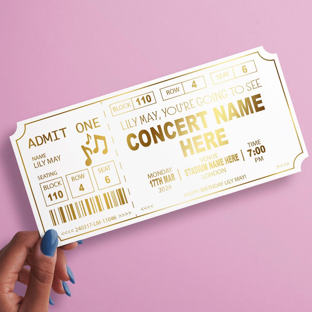 CONCERT Personalised Foiled Ticket Ideal for a Special Event or Trip ...