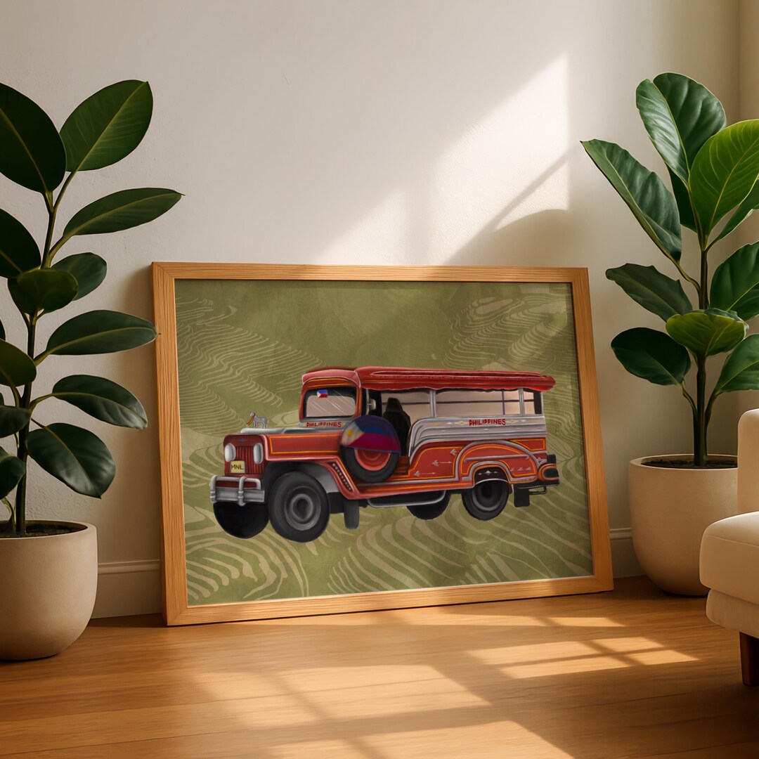 Jeepney Illustration Satin Poster | Filipino Jeepney Art Print, Retro ...