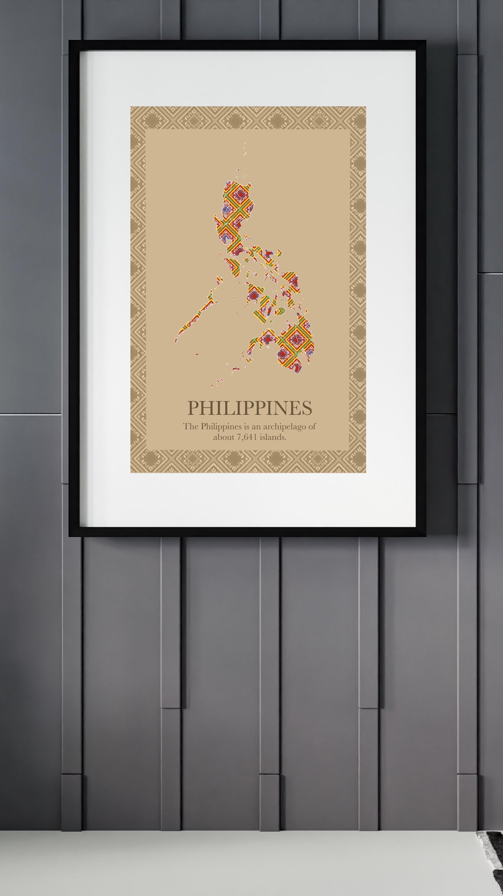 Philippines Map With Etnic Pattern, Beige Filipino Wall Art, Home ...