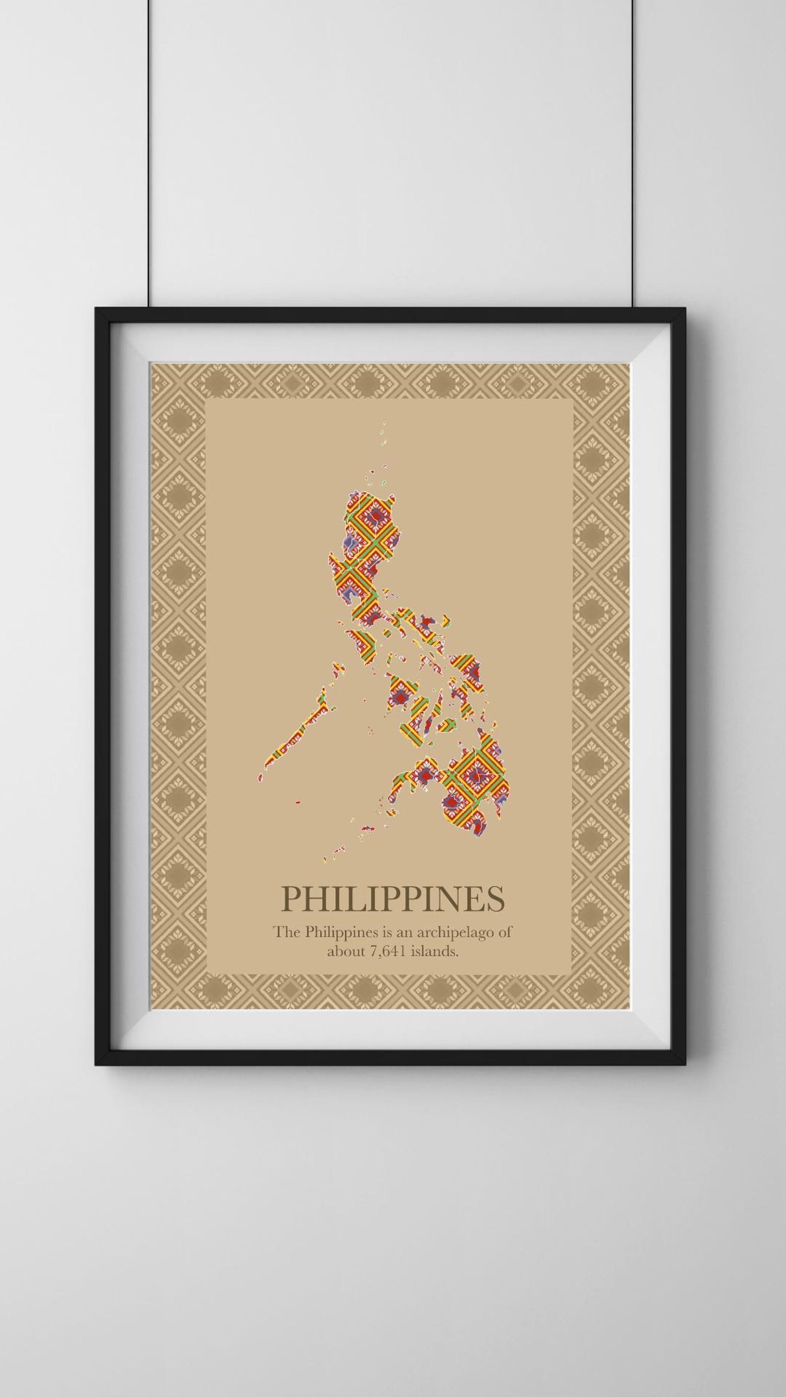 Philippines Map With Etnic Pattern, Beige Filipino Wall Art, Home ...