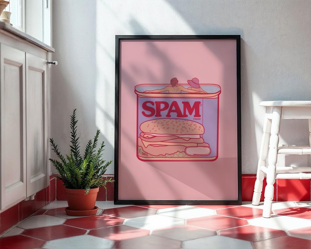 Spam Can Funny Wall Art, Cute Vacation Decor, Pink Swimming Pool ...