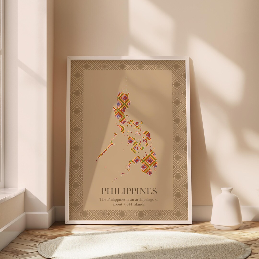 Philippines Map With Etnic Pattern, Beige Filipino Wall Art, Home ...