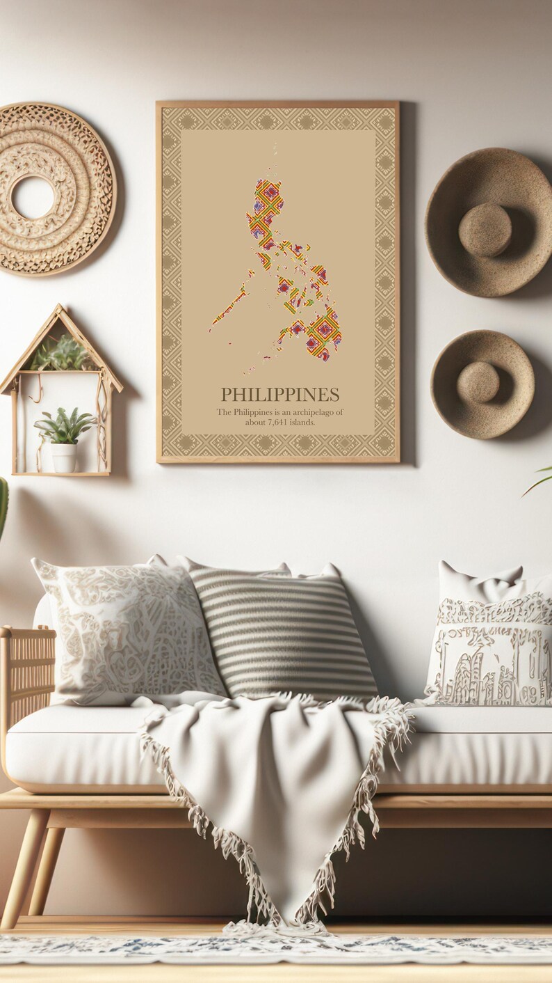 Philippines Map Etnic Pattern Filipino Wall Decor Filipino Wall Art ...