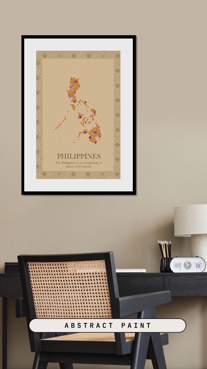 Philippines Map Etnic Pattern Filipino Wall Decor Filipino Wall Art ...