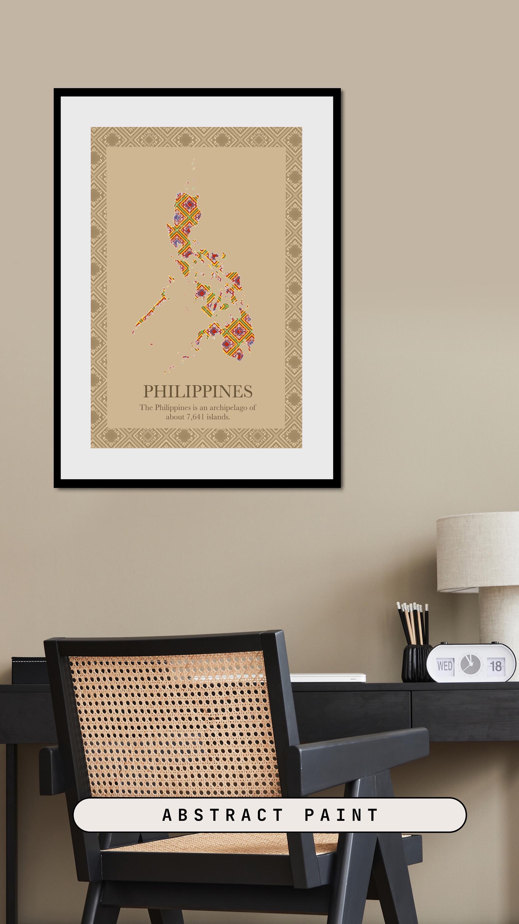 Philippines Map Etnic Pattern Filipino Wall Decor Filipino Wall Art ...