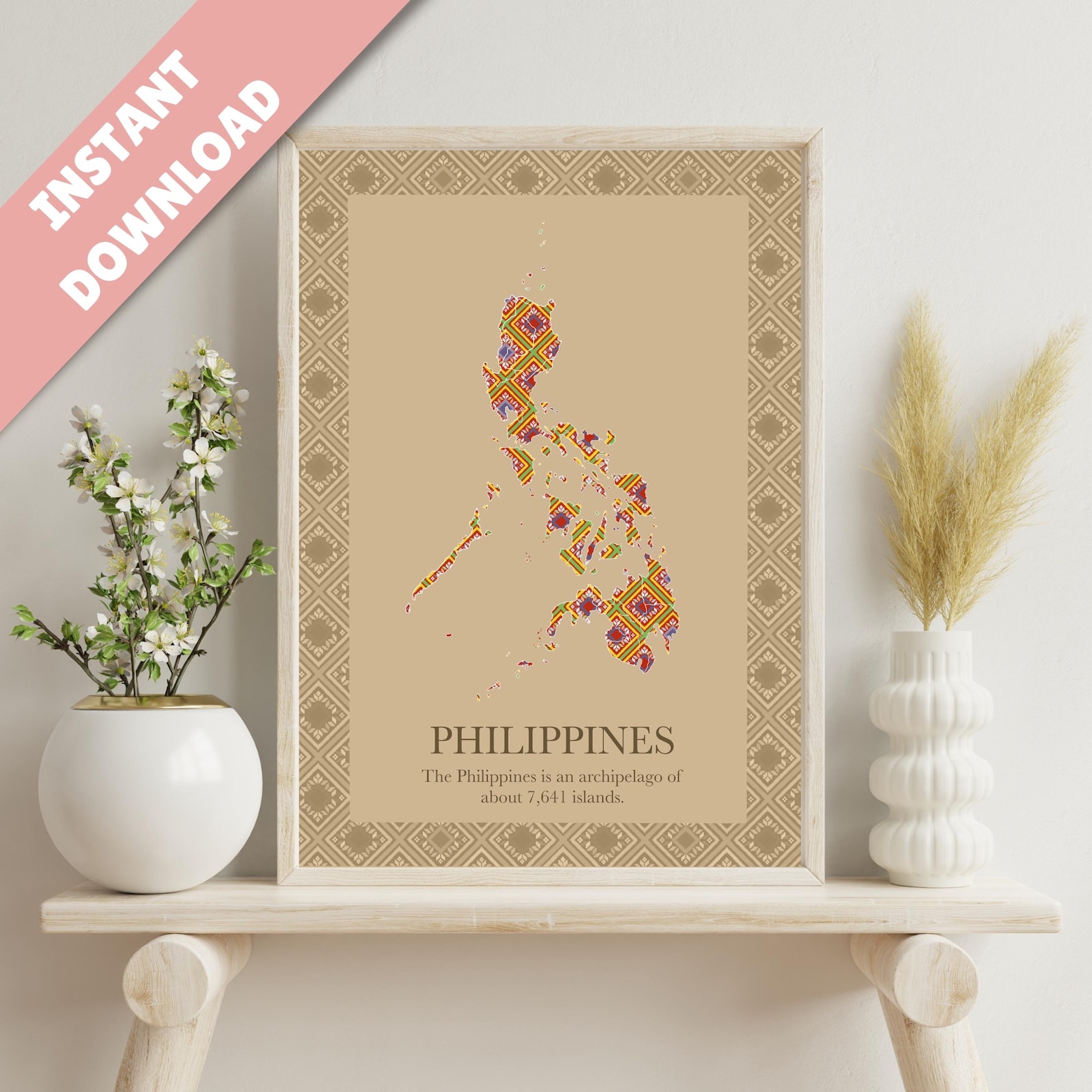 Philippines Map Etnic Pattern Filipino Wall Decor Filipino Wall Art ...
