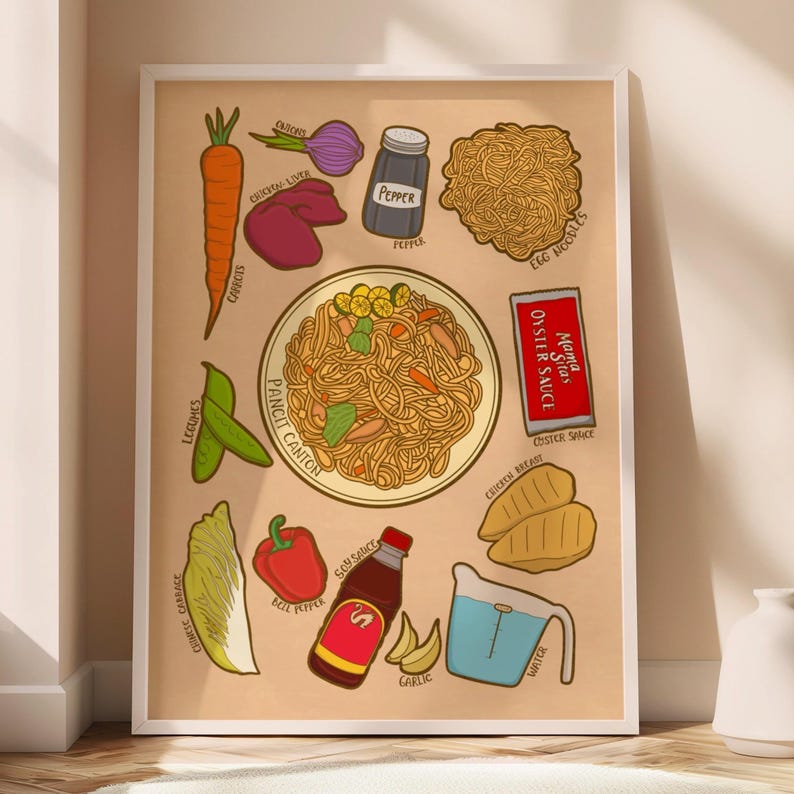 Philippines Poster, Pancit Filipino Food Recipe Wall Art, Filipino Food ...