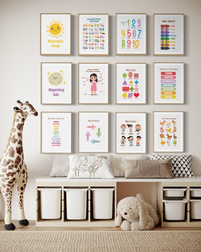 12 Tagalog Learning Wall Art, Toddler Printables, Toddler Room Wall ...
