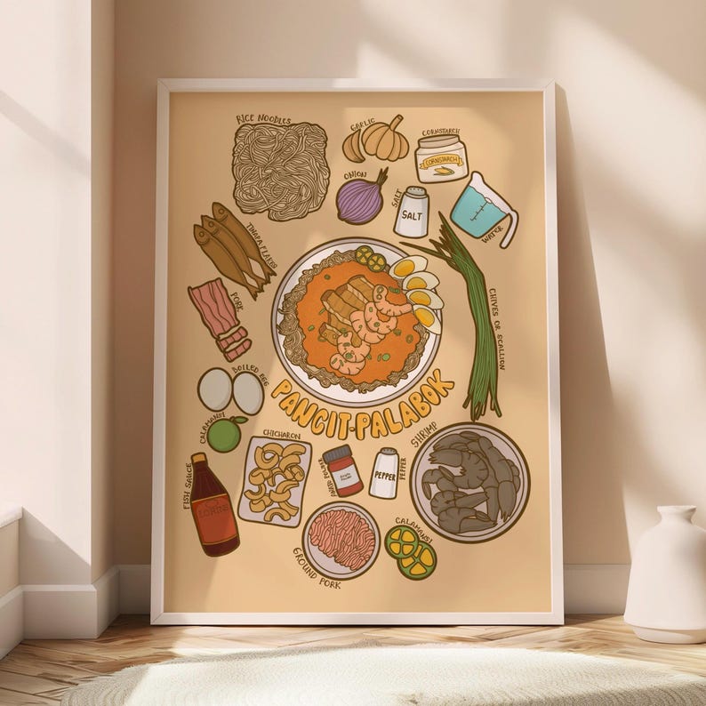 Pancit Palabok Filipino Food Recipe Wall Art, Filipino Foo Printable ...