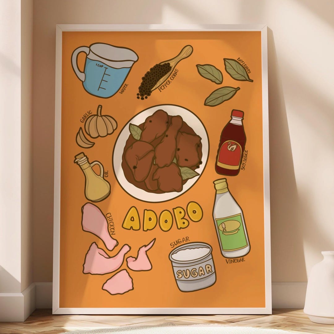 Adobo Recipe Art Print,kitchen Wall Decor, Cooking Gift,foodie Wall Art ...