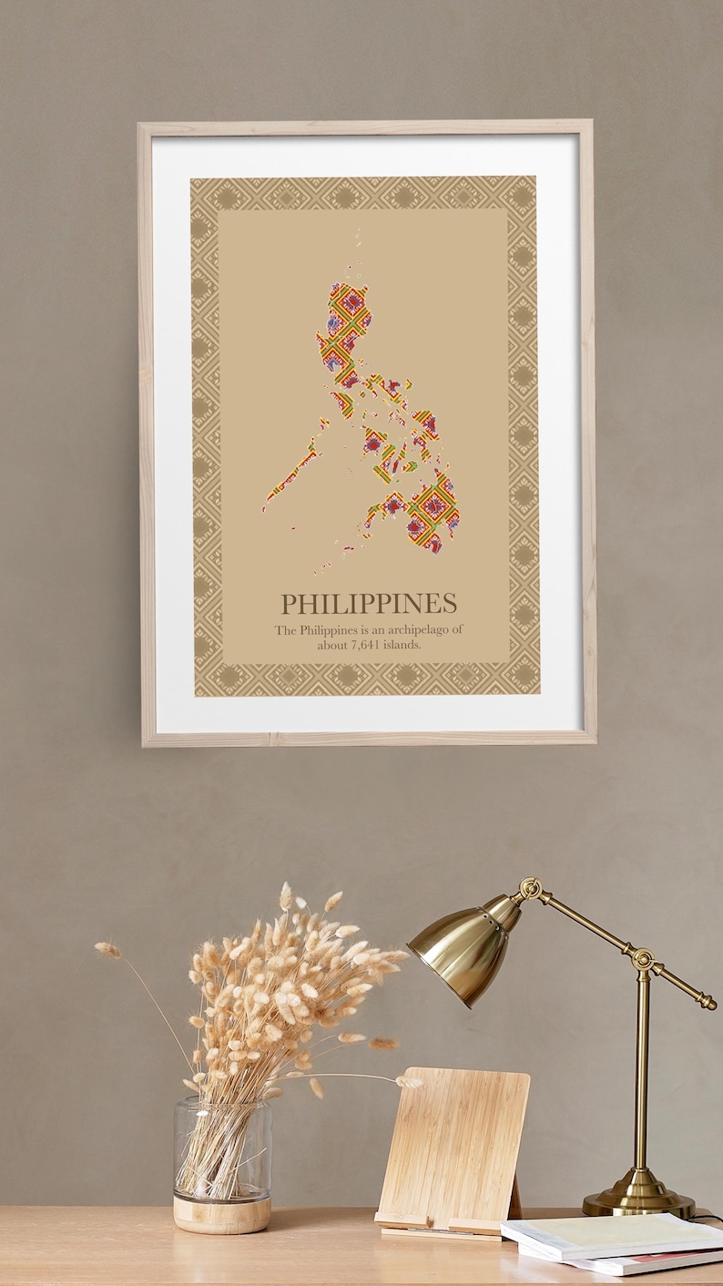 Philippines Map Etnic Pattern Filipino Wall Decor Filipino Wall Art ...