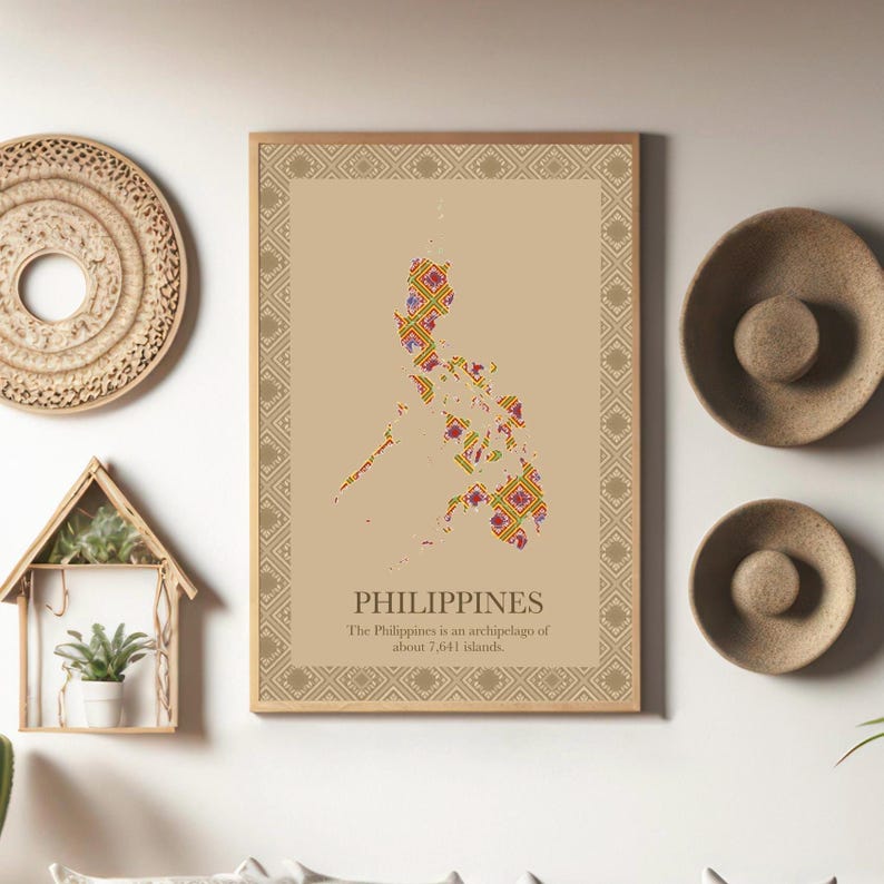 Philippines Map Etnic Pattern Filipino Wall Decor Filipino Wall Art ...