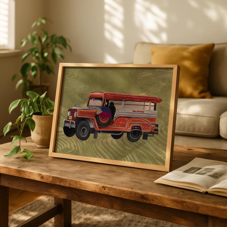 Jeepney Illustration Satin Poster | Filipino Jeepney Art Print, Retro ...