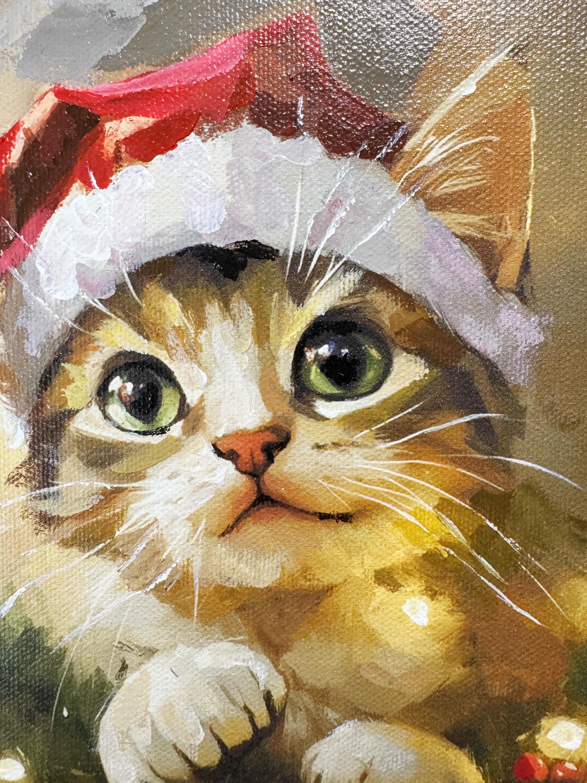 Hand-painted Christmas Pet Portrait With Santa Hat: Custom Oil Painting ...