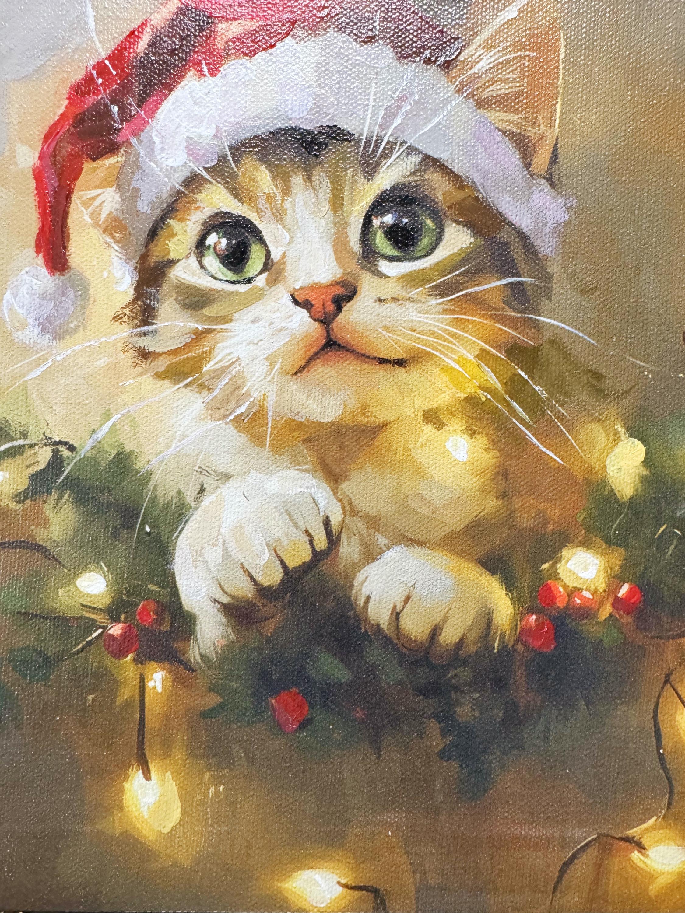 Hand-painted Christmas Pet Portrait With Santa Hat: Custom Oil Painting ...