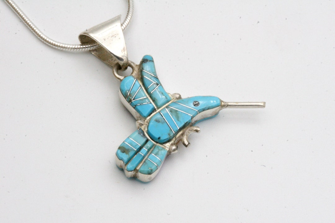 Turquoise Hummingbird Pendant: Sterling Silver Southwestern Inlay ...