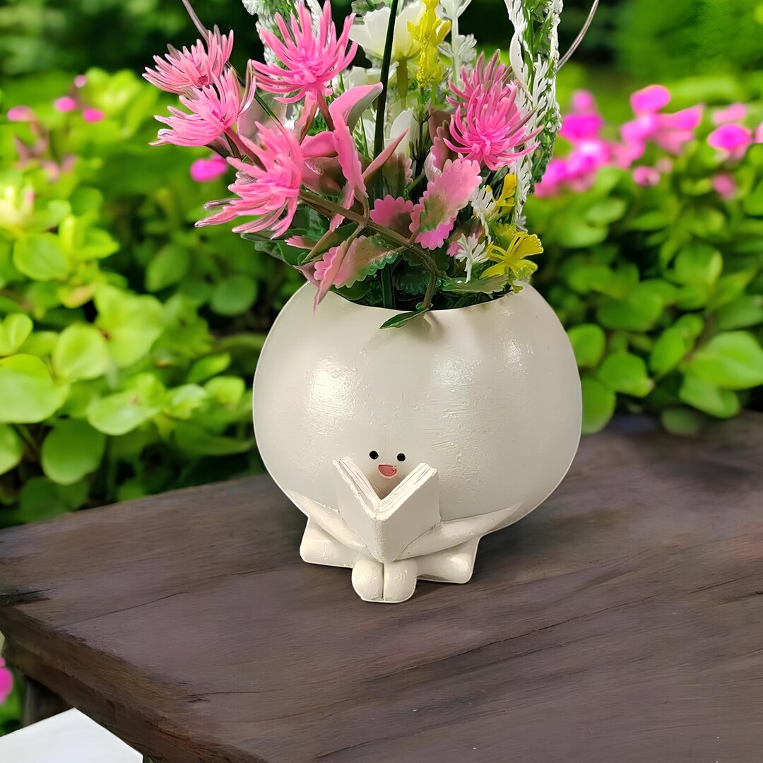 Flower Pot With Smiley Face, Plant Pot With Reading Book Design Garden ...