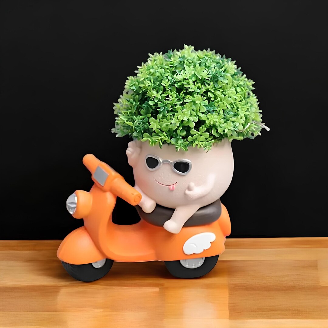 Flower Pot With Smiley Face, Motorcycle Planter Pot, Indoor Plant Pot ...
