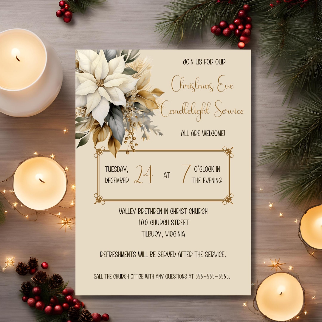 Christmas Eve Candlelight Church Service Invitation – Canva Editable ...