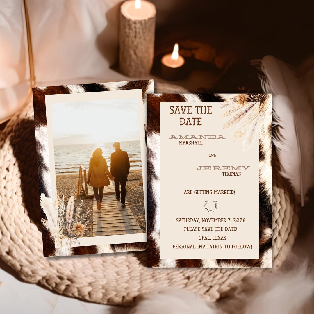Save the Date Western Cowhide Template – Canva Editable Template ...