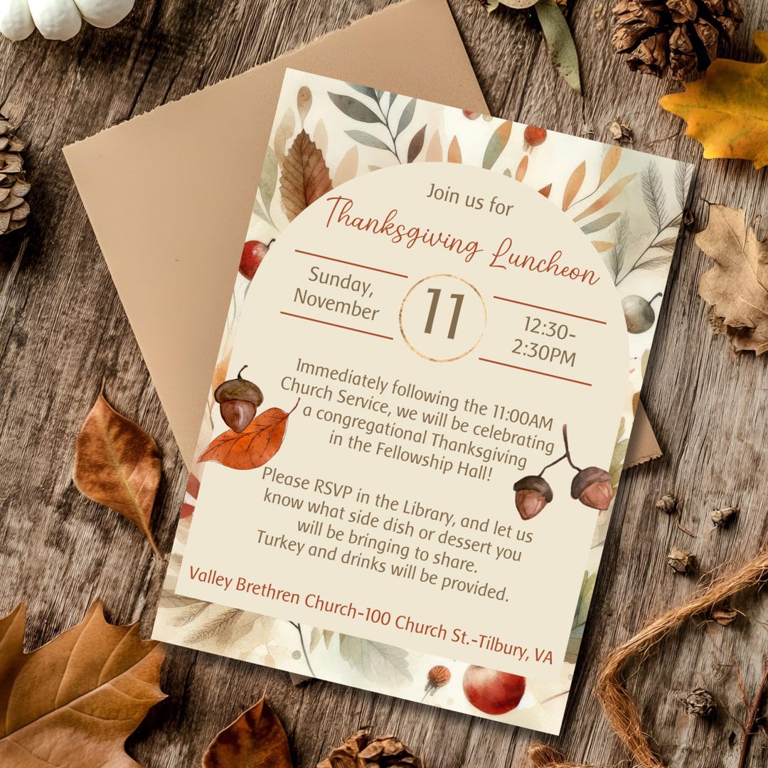 Church Thanksgiving Luncheon Invitation Template –canva Editable ...