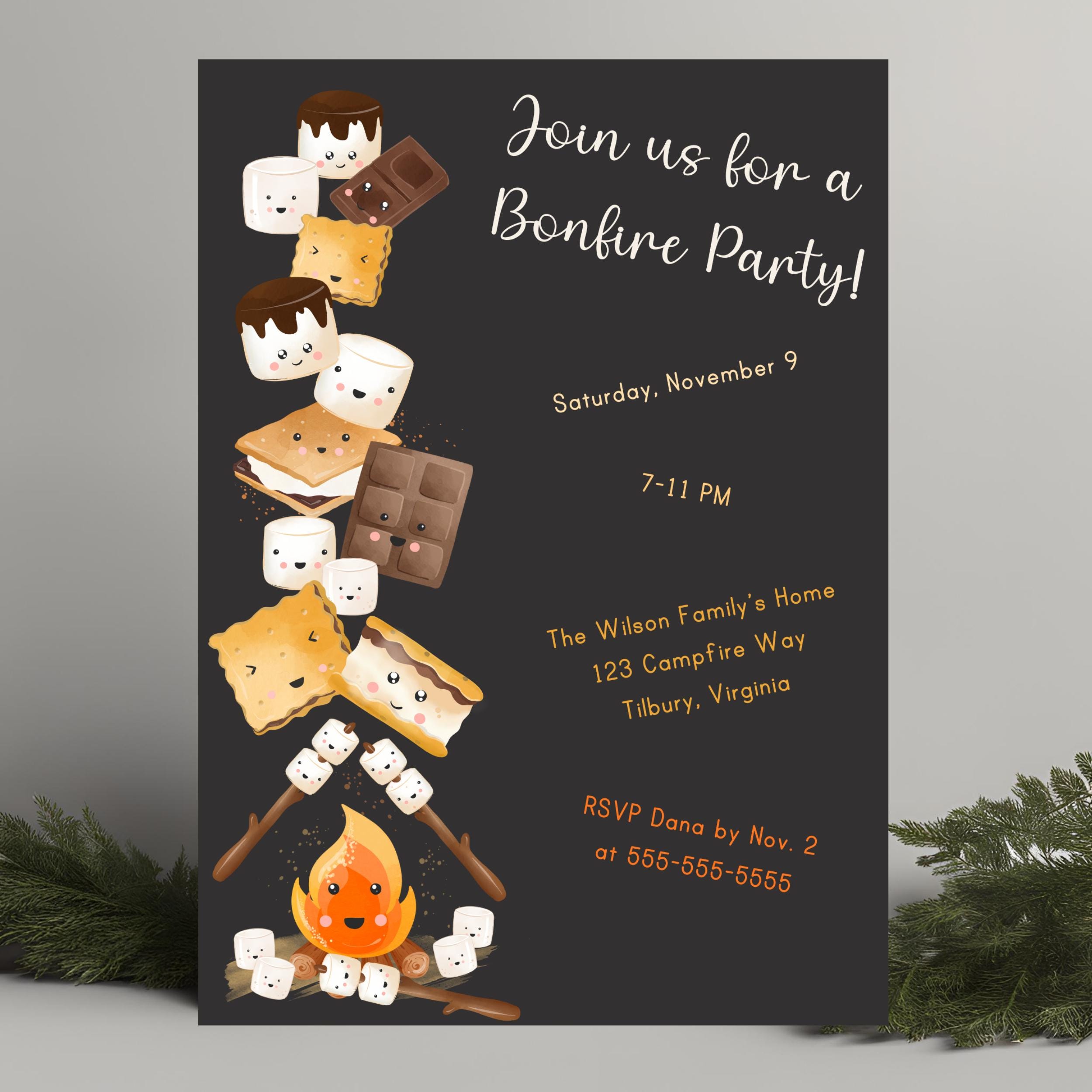 Fun Bonfire Party Invitation Template Canva Editable Template Features ...